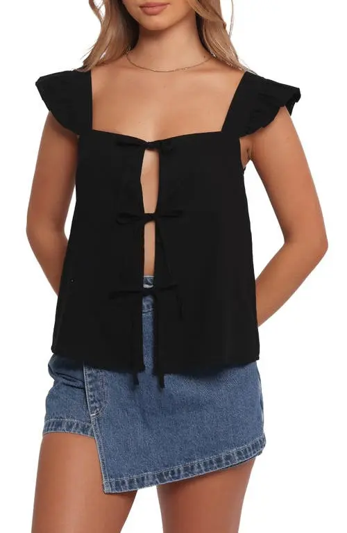 PETAL & PUP Elsie Cotton Tie-front Top - Black