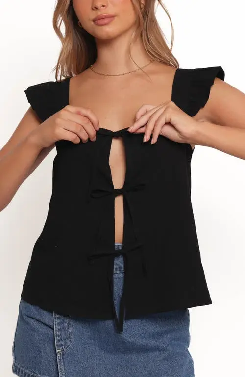 PETAL & PUP Elsie Cotton Tie-front Top - Black