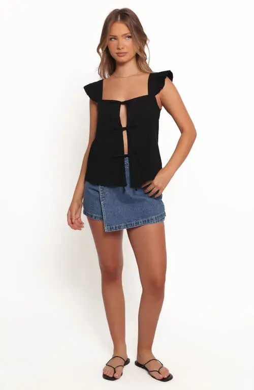PETAL & PUP Elsie Cotton Tie-front Top - Black
