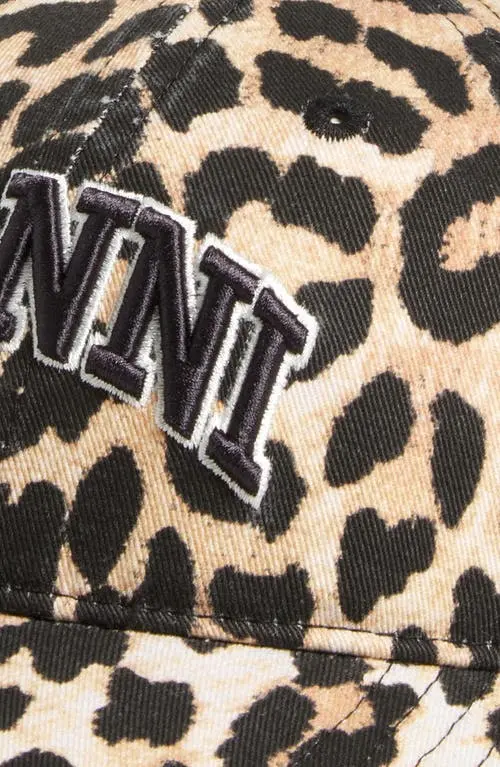 GANNI Cotton Baseball Cap - Leopard