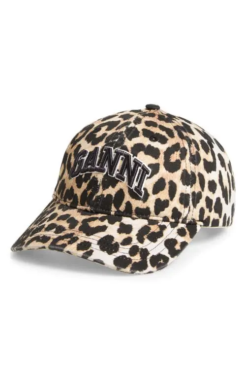 GANNI Cotton Baseball Cap - Leopard