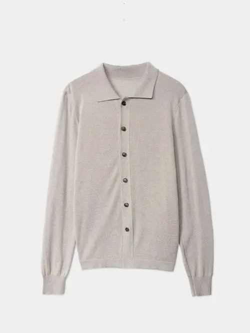 Gobi Cashmere Cardigan With Polo Neck - Timber Wolf