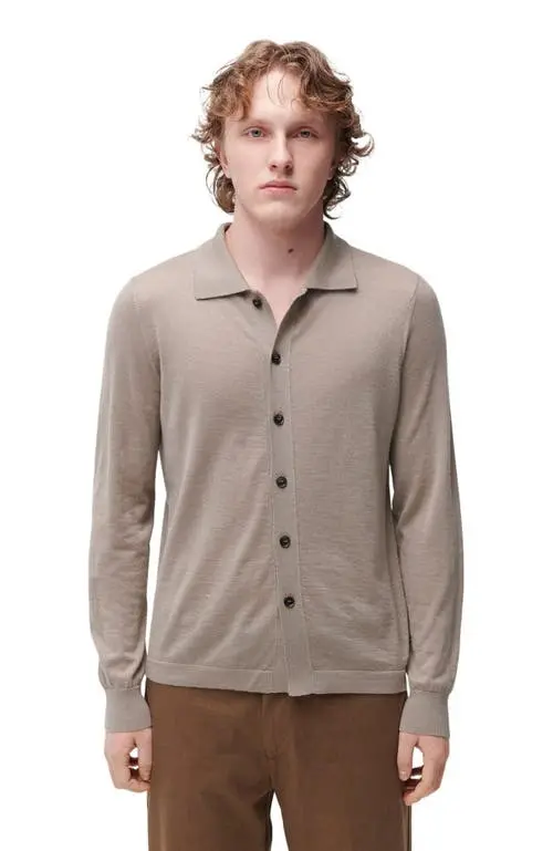 Gobi Cashmere Cardigan With Polo Neck - Timber Wolf