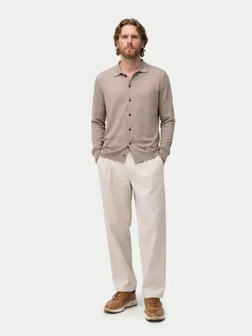 Gobi Cashmere Cardigan With Polo Neck - Timber Wolf