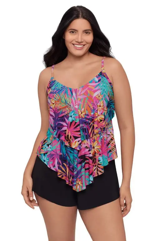 TRIMSHAPER Ronnie 2 Tier Ruffle Tankini Swimsuit Top - Caribbean Palms