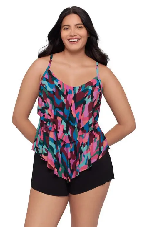 TRIMSHAPER Ronnie 2 Tier Ruffle Tankini Swimsuit Top - Collage Patch