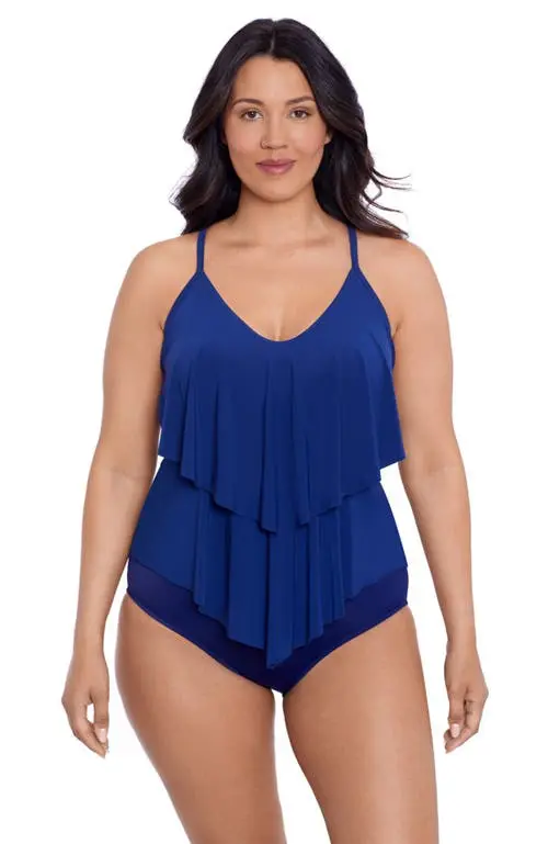 TRIMSHAPER Ronnie 2 Tier Ruffle Tankini Swimsuit Top - Ink