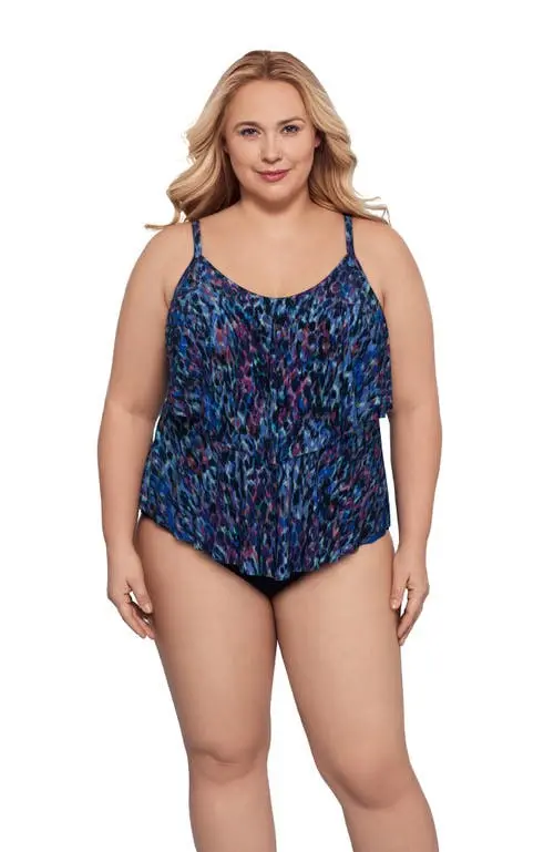 TRIMSHAPER Ronnie 2 Tier Ruffle Tankini Swimsuit Top - Mystic Skin