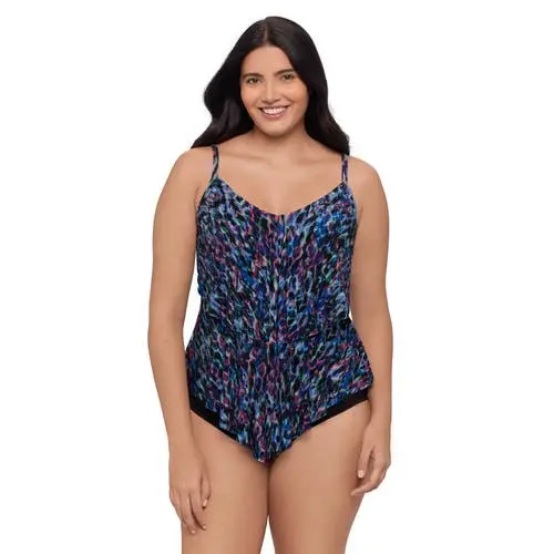 TRIMSHAPER Ronnie 2 Tier Ruffle Tankini Swimsuit Top - Mystic Skin