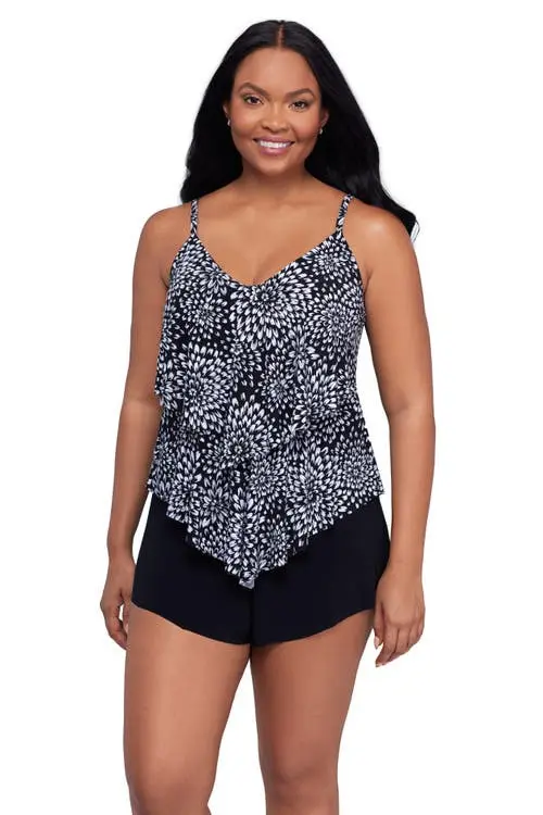 TRIMSHAPER Ronnie 2 Tier Ruffle Tankini Swimsuit Top - Noir Blooms