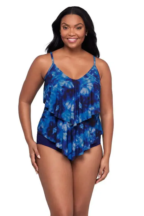TRIMSHAPER Ronnie 2 Tier Ruffle Tankini Swimsuit Top - Rip Tide