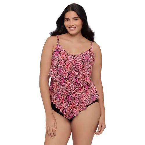 TRIMSHAPER Ronnie 2 Tier Ruffle Tankini Swimsuit Top - Tile-istic