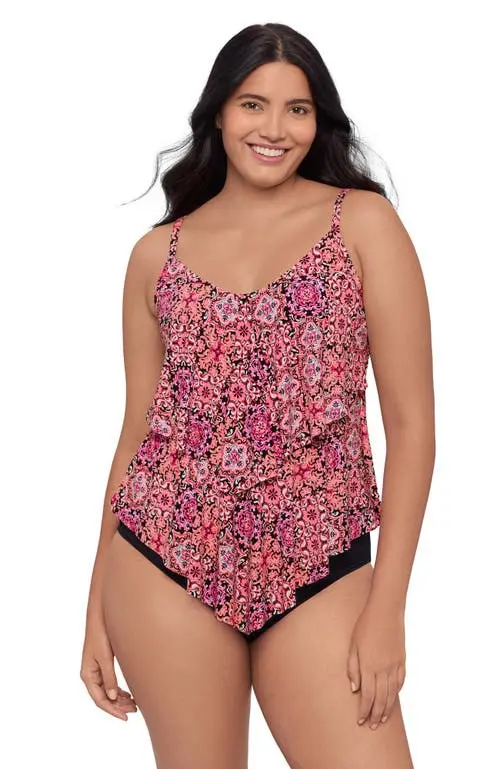 TRIMSHAPER Ronnie 2 Tier Ruffle Tankini Swimsuit Top - Tile-istic