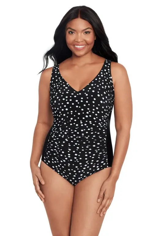 TRIMSHAPER One-piece Ruching Control Swimsuit - Cosmic Dots