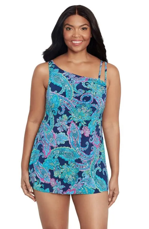TRIMSHAPER Brianna Adjustable Side-tie Swimdress - Peaceful Paisley