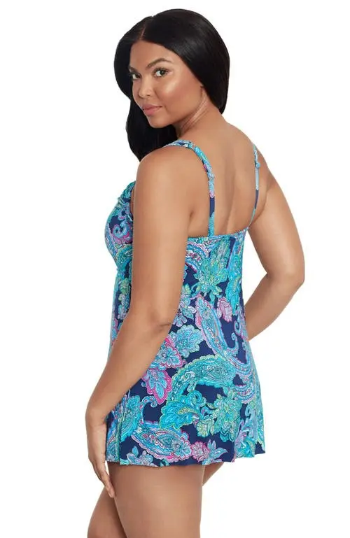 TRIMSHAPER Brianna Adjustable Side-tie Swimdress - Peaceful Paisley