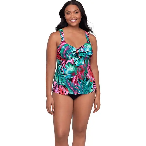 TRIMSHAPER Lily V-neckline Tankini Swimsuit Top - Hot Tropics