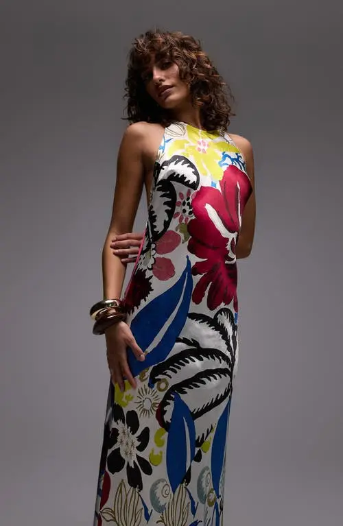 Topshop Satin Halter Maxi Dress