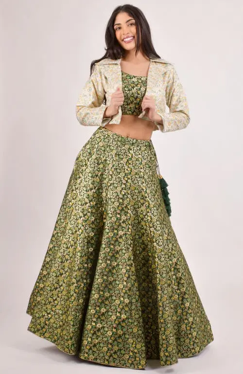 RAAS Banarasi Lehenga Choli With Jacket - Green