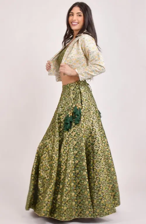 RAAS Banarasi Lehenga Choli With Jacket - Green