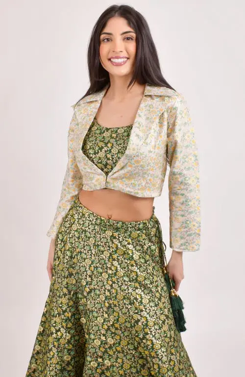 RAAS Banarasi Lehenga Choli With Jacket - Green