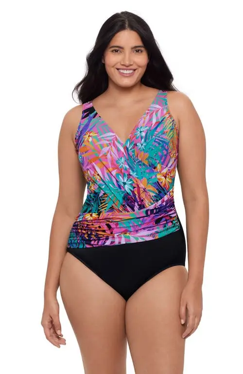 TRIMSHAPER Addison Surplice One-piece Swimsuit - Caribbean Palms