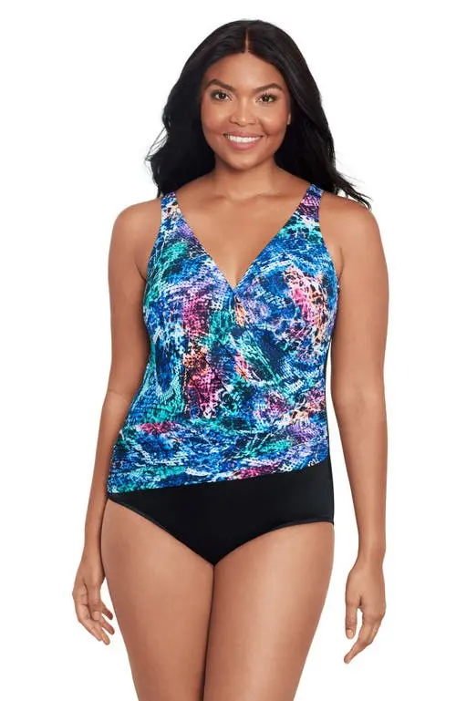 TRIMSHAPER Addison Surplice One-piece Swimsuit - Prismatic Python