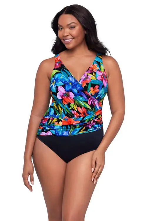 TRIMSHAPER Addison Surplice One-piece Swimsuit - Tropical Treasure