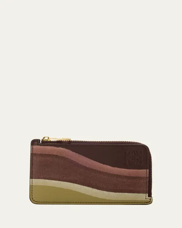 Loewe Landscape Card Holder In Calfskin Leather - Chocolate Light Moss