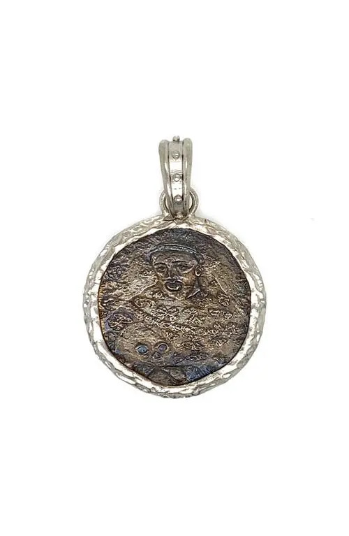 Armenta Monk Coin Pendant Charm - Silver
