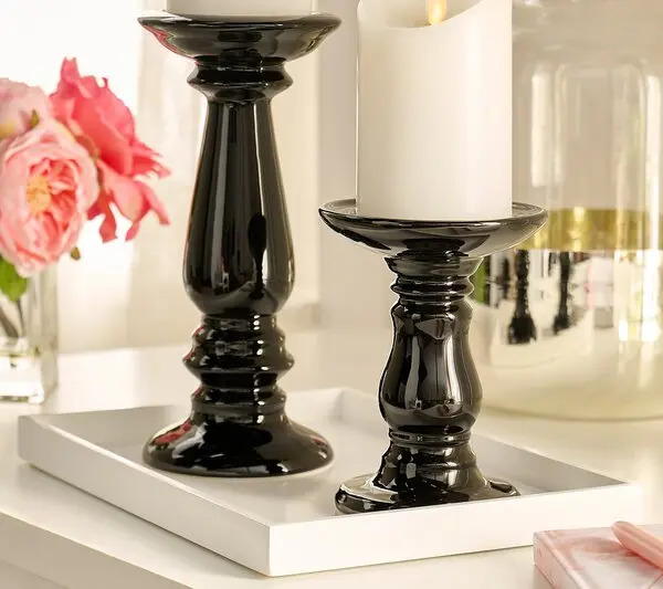 HOME REFLECTIONS As Is 9.5' And 6' Ceramic Pillar Holders - One-color