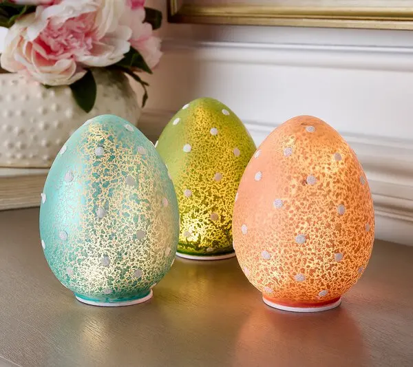 VALERIE PARR HILL As Is Set Of 3 Illuminated Mercury Glass Polkadot Eggs - One-color