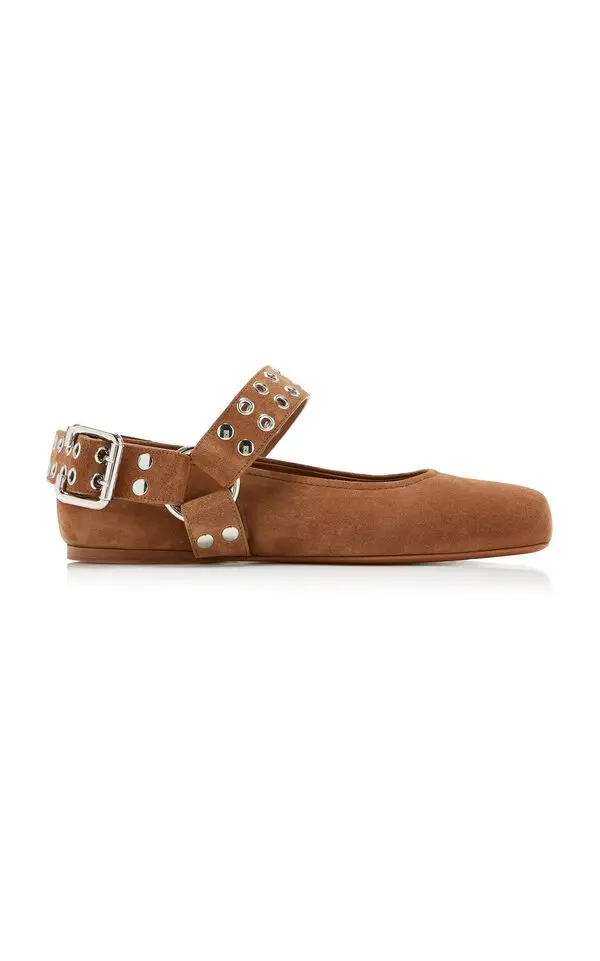 Alaïa Biker Suede Ballet Flats - Tan