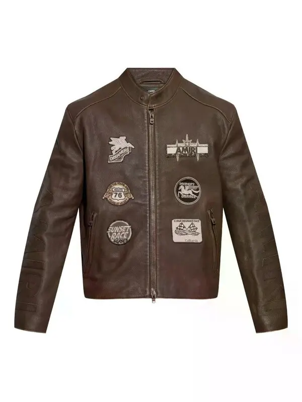 Amiri Patch-detail Leather Jacket - Brown