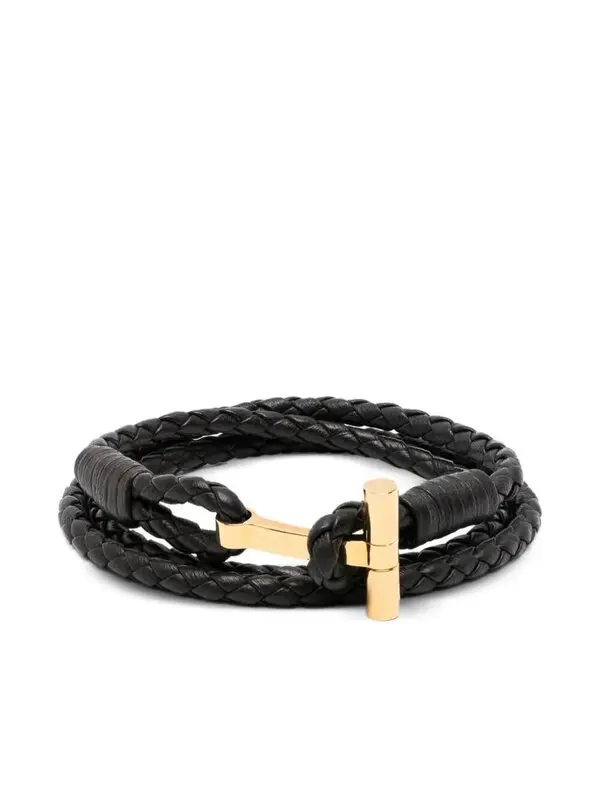 TOM FORD Braided Leather T Bracelet - Brown