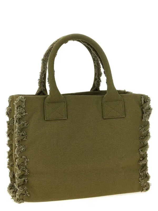 Pinko Cotton Canvas Beach Shopping Bag In Green 47% Off