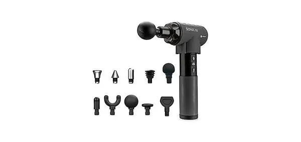 LIFEPRO Sonic Lx Professional Heated Percussion Massage Gun With 9 Speeds & 10 Attachments For Deep Tissue