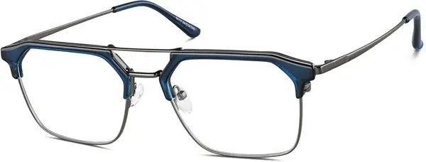 Zenni Browline Full Rim Mixed Frame Eyeglasses - Dark Blue
