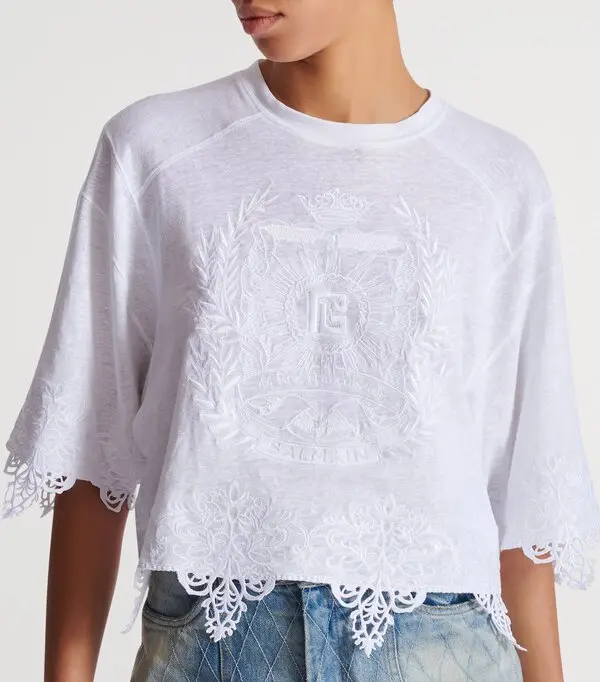 Balmain Linen Lace Baseball T-shirt