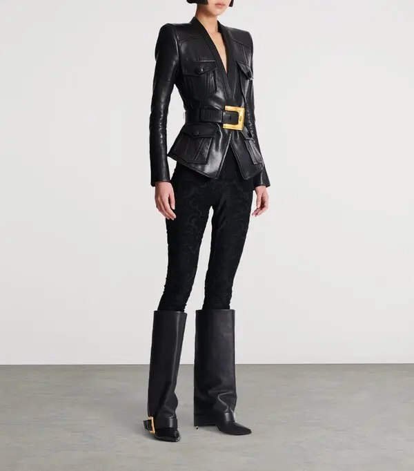 Balmain Belted Leather Jacket