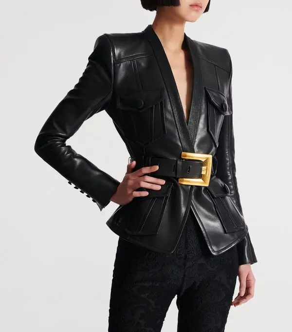 Balmain Belted Leather Jacket
