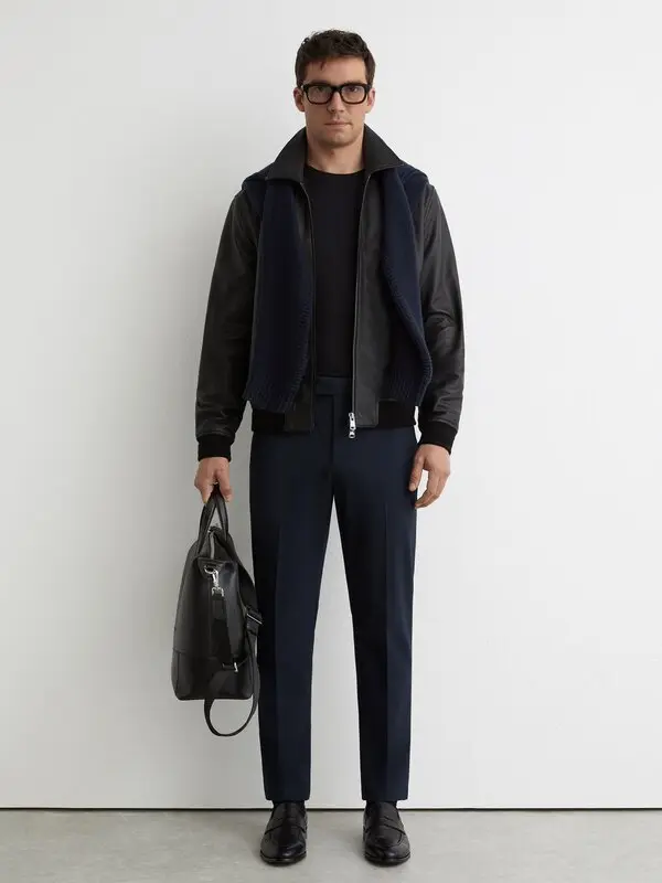 REISS Found Slim Fit Stretch Drawstring Trousers - Navy
