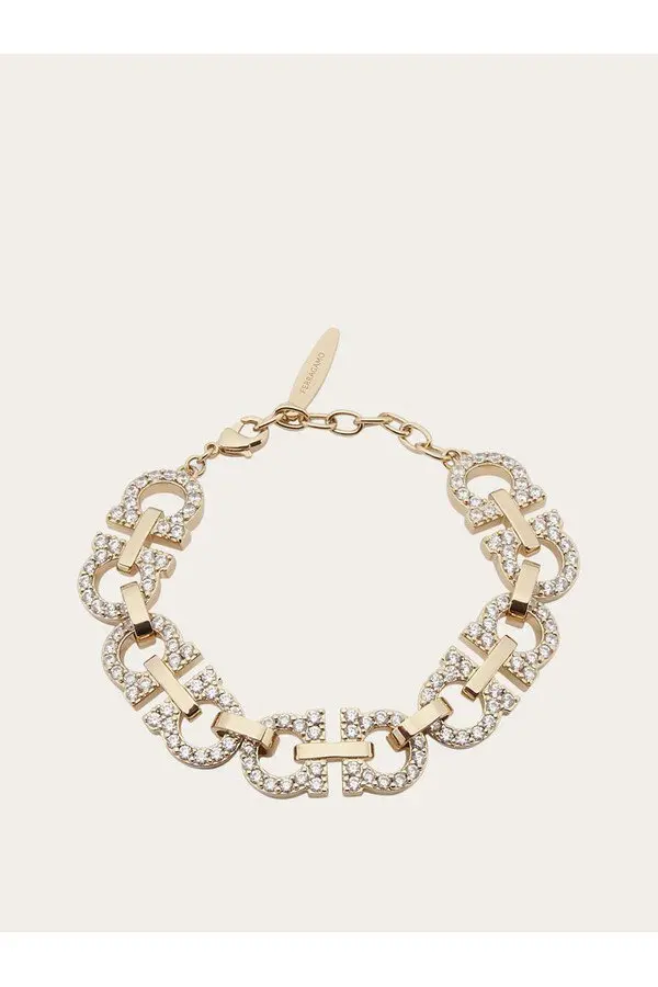 FERRAGAMO Crystal Embellished Gancini Bracelet - Gold