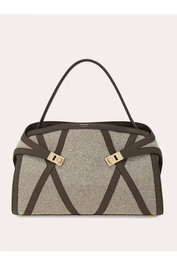 FERRAGAMO Hug Soft Shoulder Bag With Leather Trim - Brown