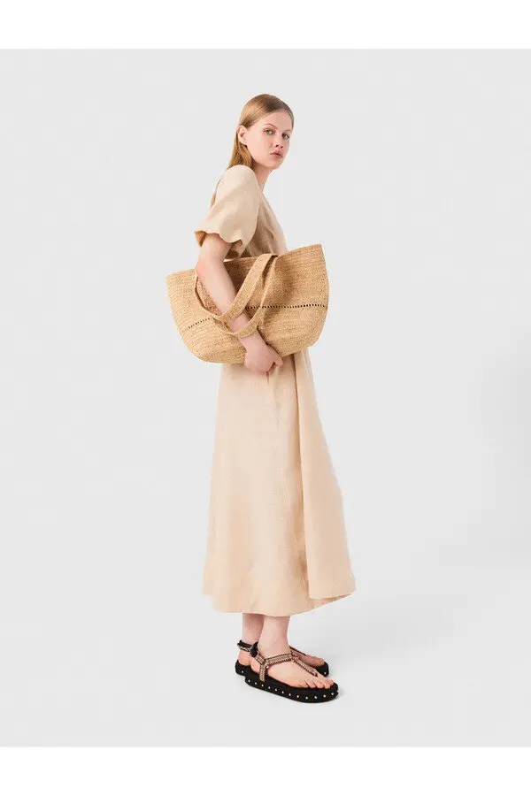 Maje Linen Maxi Dress With Beaded Waist In Brown / Neutral - 50% Off |  Editorialist