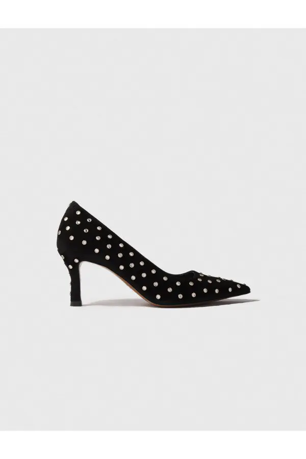 Maje Rhinestone Embellished Suede Pumps - Black