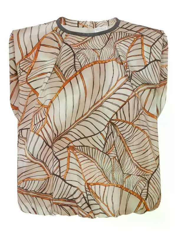 Brunello Cucinelli Papyrus-print Sleeveless Blouse