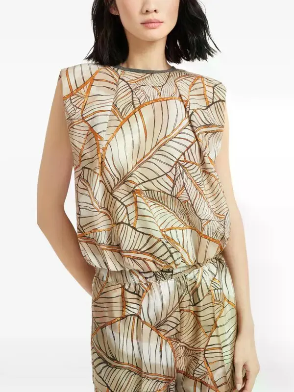 Brunello Cucinelli Papyrus-print Sleeveless Blouse