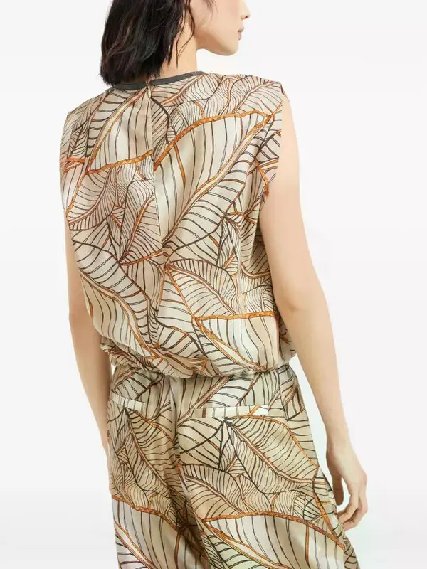 Brunello Cucinelli Papyrus-print Sleeveless Blouse