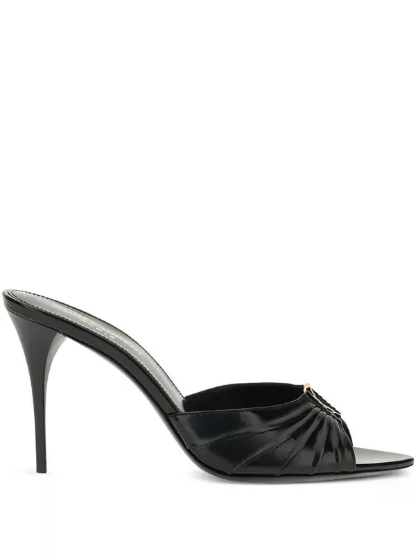 Saint Laurent Babylone Ruched Leather Mules - Black